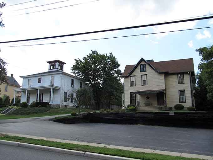 Side-by-side historic homes in Mullica Hill, the kind of neighborhood that makes you slow the car down and seriously reconsider your life choices.