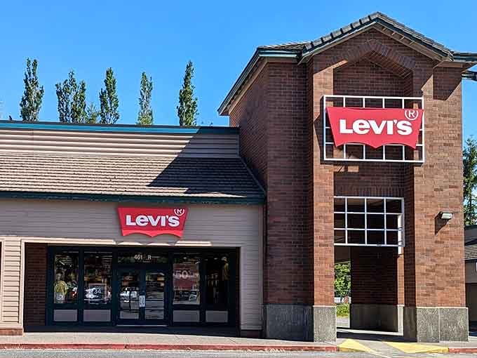 Levi's two-story presence dominates like denim royalty, which makes sense given their legendary status in American fashion history.