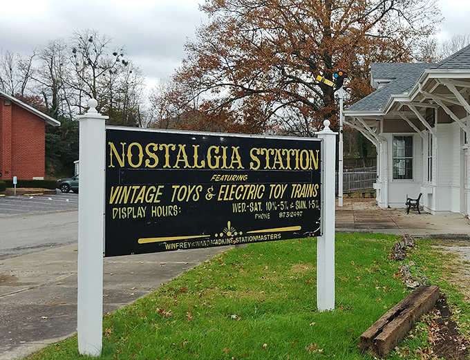 The sign says it all, vintage toys and electric trains, and somehow that's all you need to know to drop everything and visit.