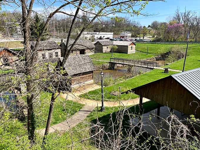 Bridges, cabins, and a creek running through it all. Old Bardstown Village rewards every direction you look.