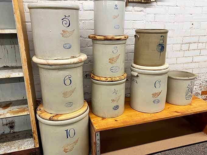 Stoneware crocks stacked high, sturdy enough to outlast trends, wars, and questionable kitchen renovations.