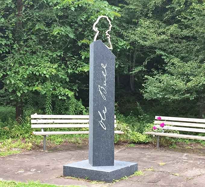 Ole Bull's granite monument stands quietly among the trees, a fitting tribute to a man who heard music everywhere he went.