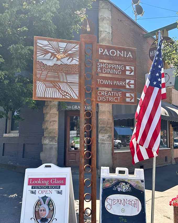 Shopping, dining, town park, creative district. Paonia fits more personality into one wayfinding sign than most cities fit into an entire tourism campaign.