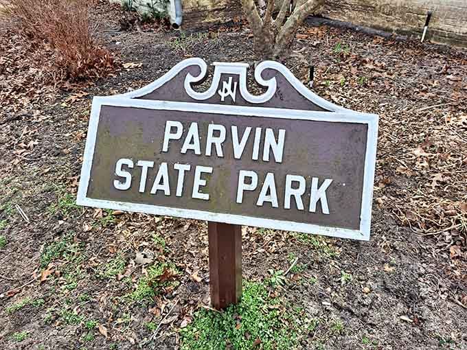 Parvin State Park's welcoming sign says it all: nature's best-kept secret is finally ready for its close-up.