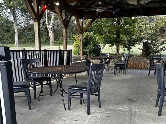 String lights, open air, and a view of the trees, the outdoor patio is where good evenings become great ones.