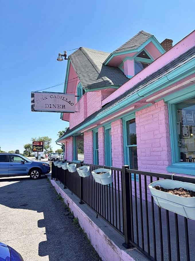 From the street, that pink and teal exterior makes one thing perfectly clear, something fun is happening in there.