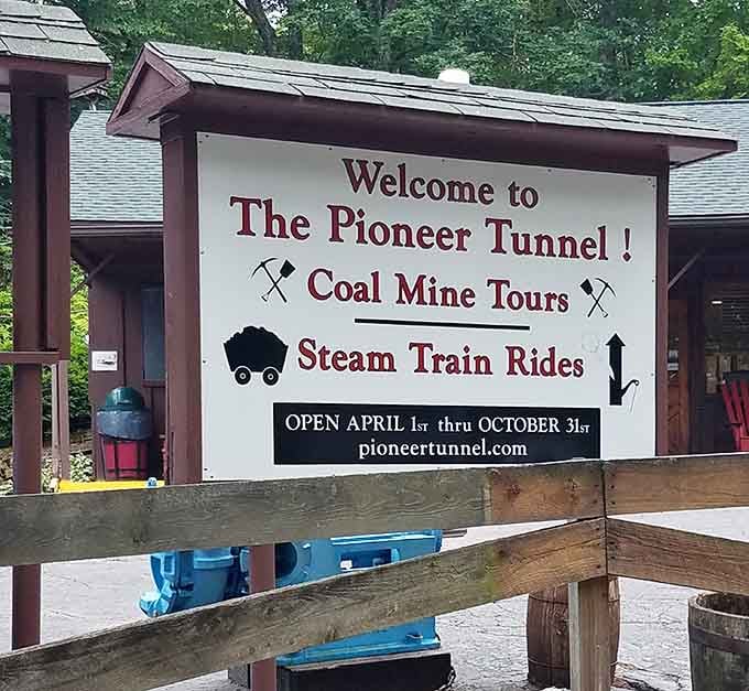 The sign says it all. Coal mine tours, steam train rides, and memories that'll last well past October.