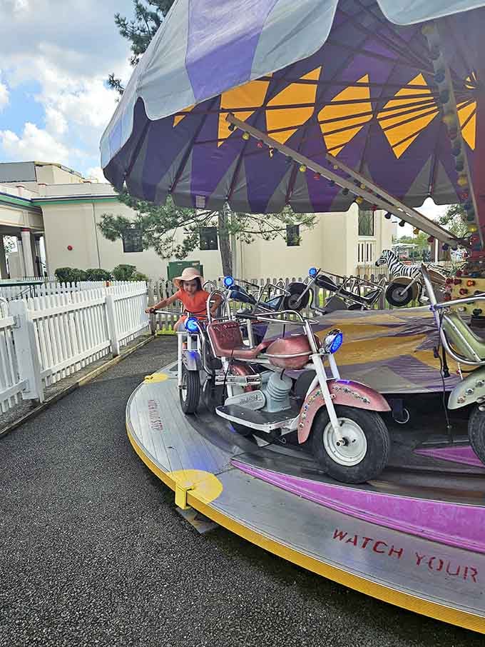 Tiny motorcycles, big grins. This kiddie ride proves that the open road has no minimum age requirement at Playland.