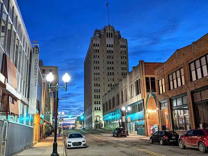 Pontiac at dusk hits different, city lights warming up old brick and stone like a slow, satisfying exhale after a long day.
