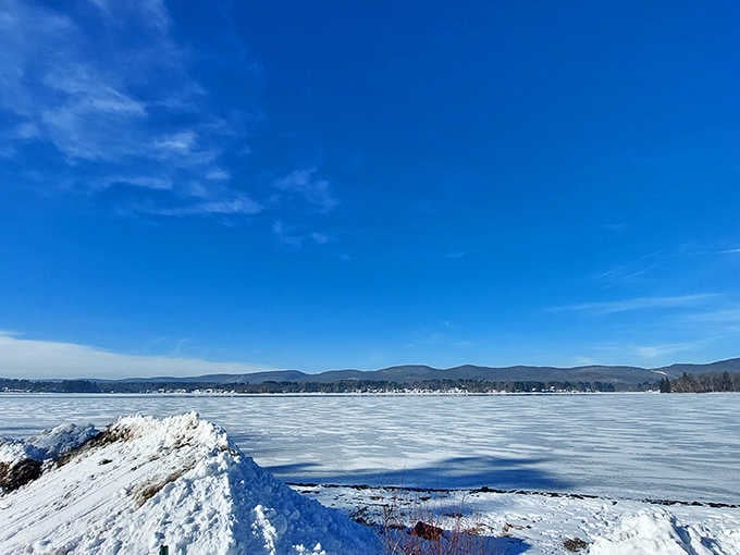 Frozen solid and blazing blue, Pontoosuc Lake in winter is proof that beauty doesn't take a season off.
