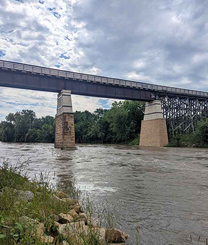 Even under dramatic skies, this bridge stands proud and ready for your next adventure.