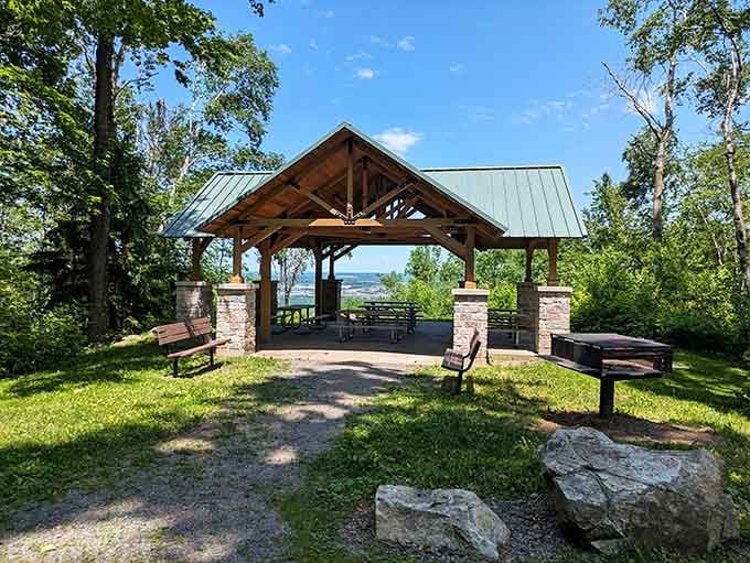 A pavilion with a view that most restaurants would charge serious money for. Bring a good sandwich.