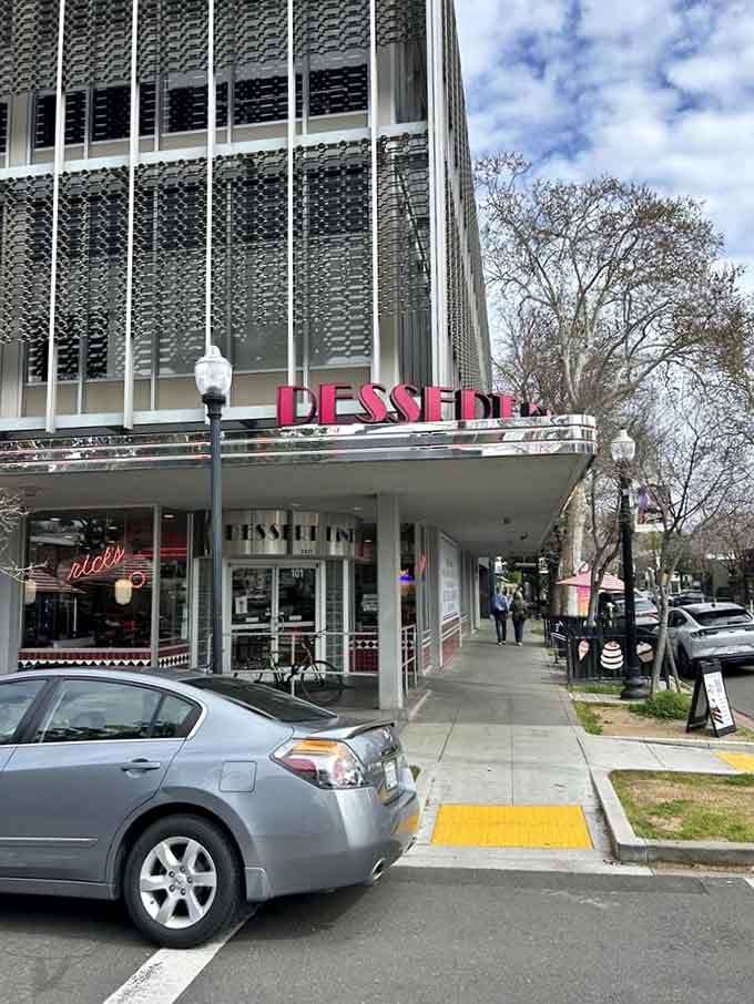 From the street, that pink "Dessert Diner" sign glows like a beacon calling every sweet tooth within a five-mile radius.