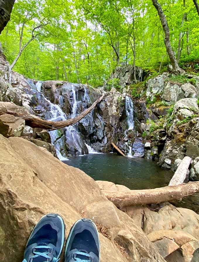 Shoes off, feet up, waterfall directly ahead. Whoever figured out this view deserves some kind of award.