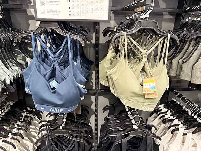 Athletic wear hangs ready for action, supporting your fitness goals or at least your aspirations of having fitness goals someday.