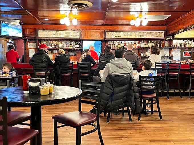 A full bar, families, regulars, and first-timers all sharing the same room.