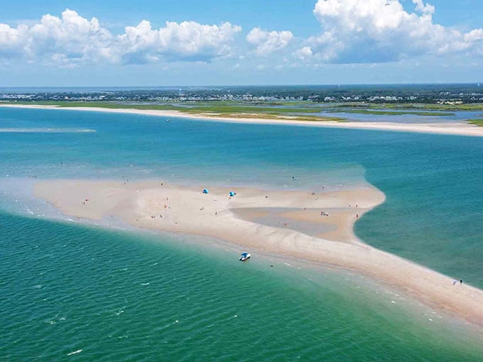 From above, Sand Dollar Island looks like a brushstroke of sand dropped into the middle of the sea. North Carolina really outdid itself with this one.