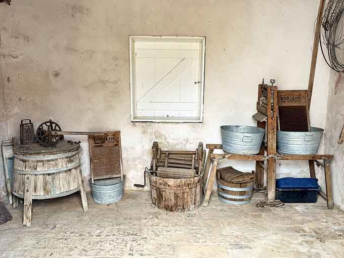 Washboards, wooden barrels, and galvanized tubs, laundry day back then was basically a full-body workout.