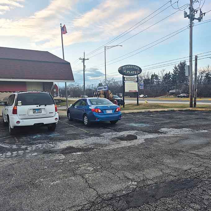 The unassuming parking lot that hides one of Illinois's most delightful culinary secrets. Never judge a Bavarian adventure by its suburban exterior.