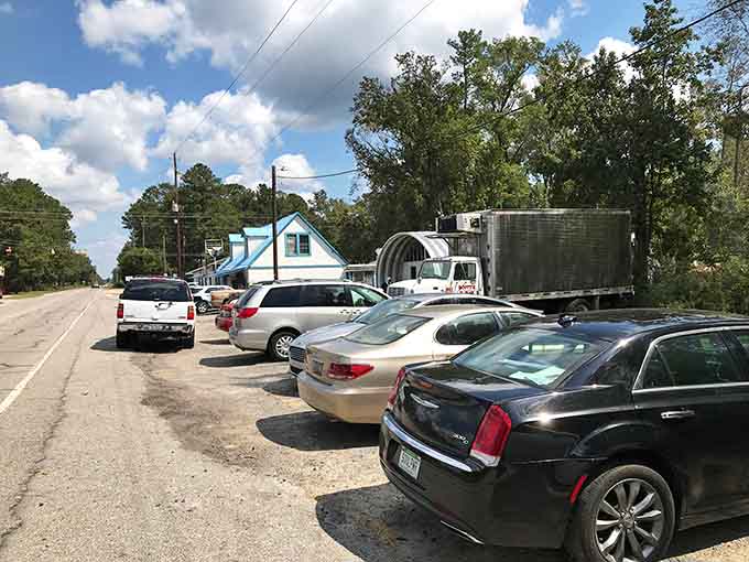 When the parking lot looks like this on a weekday, you already know something extraordinary is happening inside.