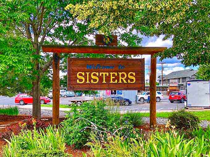 That wooden "Welcome to Sisters" sign surrounded by lush greenery is the friendliest hello you'll get from any town in Oregon.