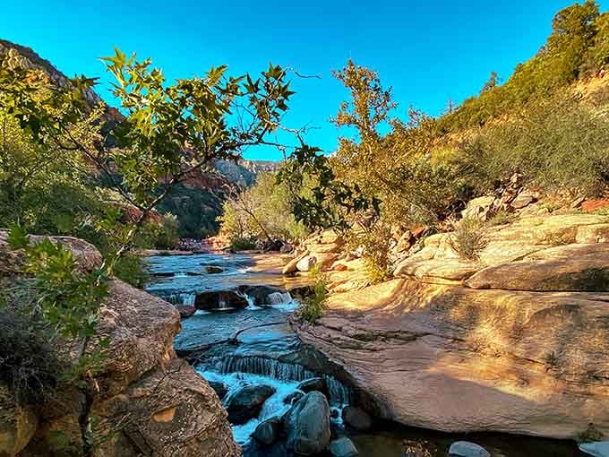 Golden afternoon light hitting the creek just right, this is Arizona showing you its absolute best side.