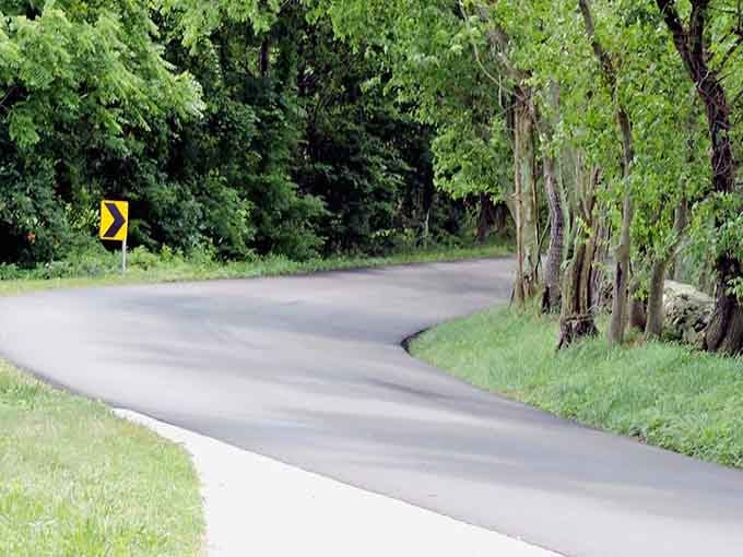 The road curves just enough to keep things interesting, like a good story that knows when to turn.