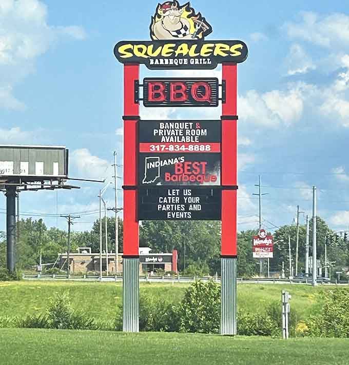 Indiana's Best Barbeque right there on the sign. Bold claim. Completely earned.