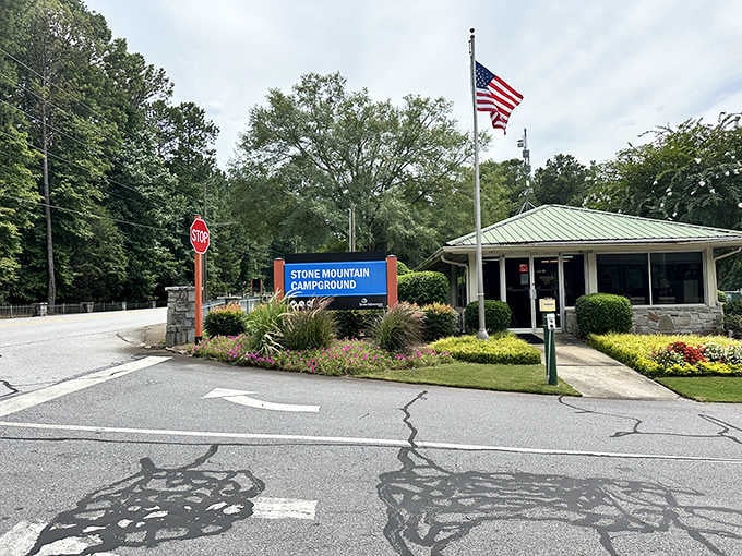 Stone Mountain Campground: where the sign alone makes you want to cancel your hotel reservation immediately.