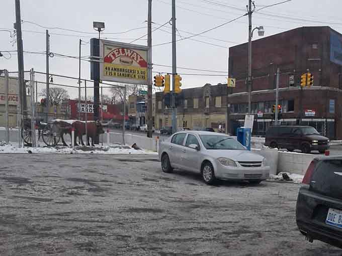 Snow, ice, gray skies. None of it matters when Telway Hamburgers is waiting just across the street.