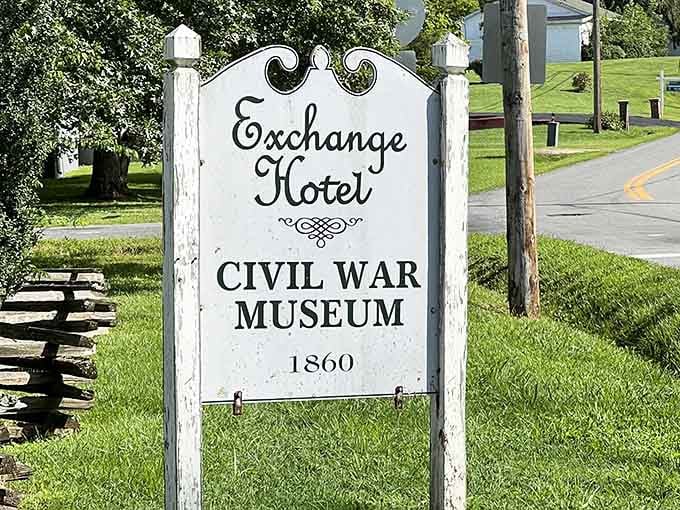 A hand-painted sign that's been pointing curious travelers toward history since 1860. Some things never go out of style.