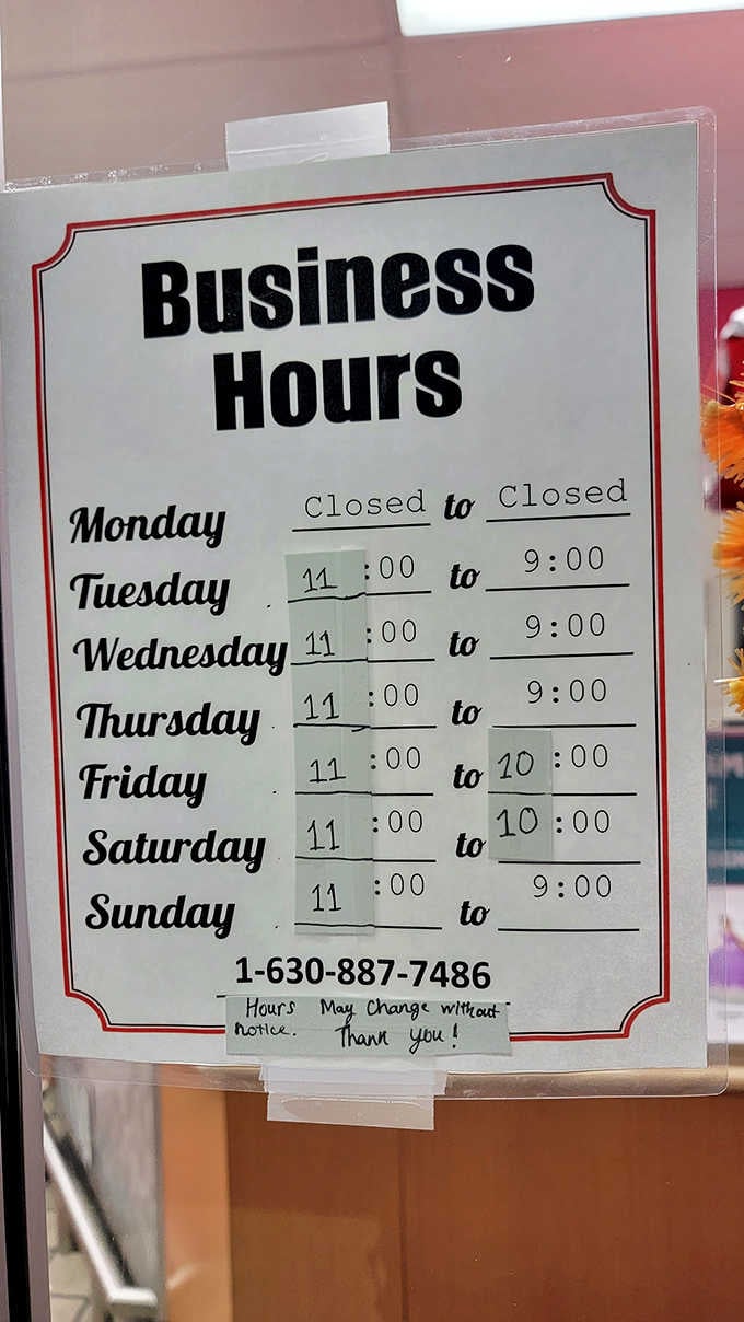 Tuesday through Sunday, 11am until the evening. Plan accordingly, because this is one stop worth building your day around.