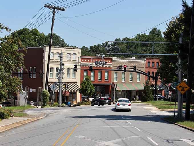 Looking down into downtown Tryon feels like discovering a postcard that somehow nobody else has found yet.