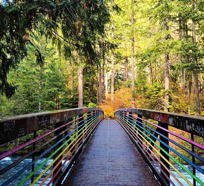 Cross this colorful graffiti-kissed bridge and leave your everyday worries firmly behind you.