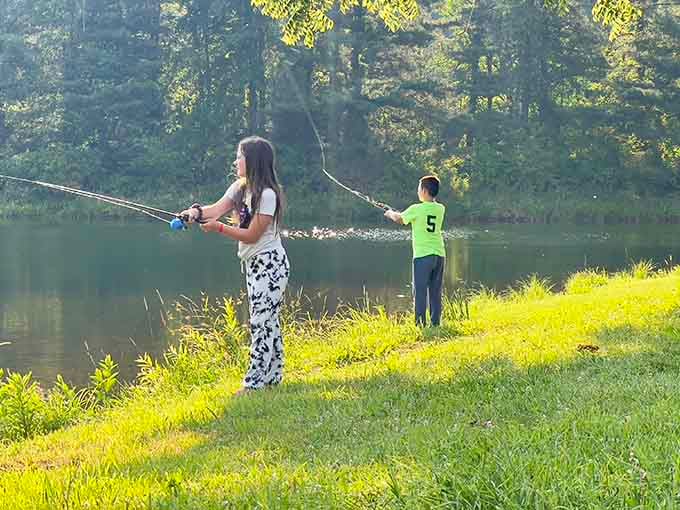 Golden hour fishing by still waters, teaching patience and connection in a world that forgot both virtues.