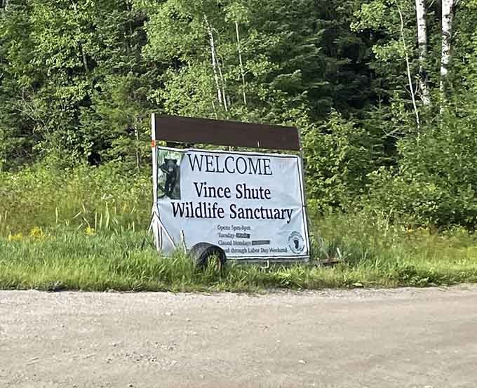 The sanctuary's roadside welcome sign, your first hint that something genuinely extraordinary is waiting just ahead.