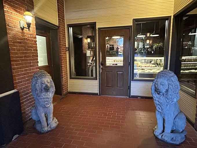Stone lions guard the entrance like carb-loving sentinels welcoming you to your Italian feast.