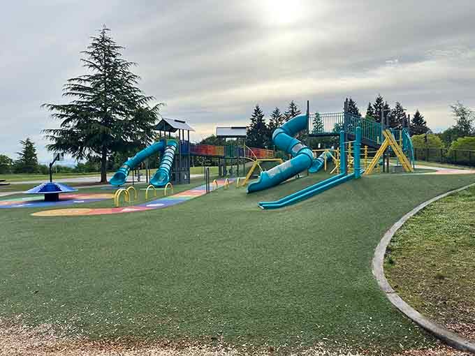 Teal slides, soft turf, and room to roam freely, West Fenwick Park delivers exactly what a great day outside should feel like.