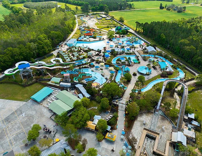Splash Island from above looks like someone spilled the world's most fun bucket of water on purpose.