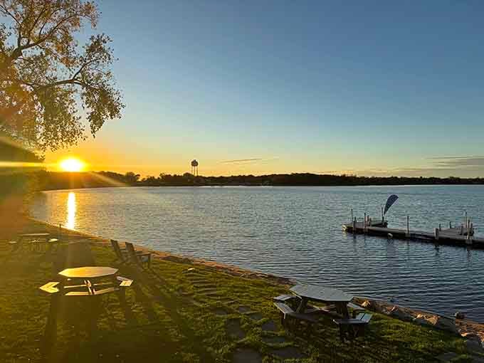 The sun setting over Big Lake from Willy's shoreline. Some views are free. The walleye is worth every penny.