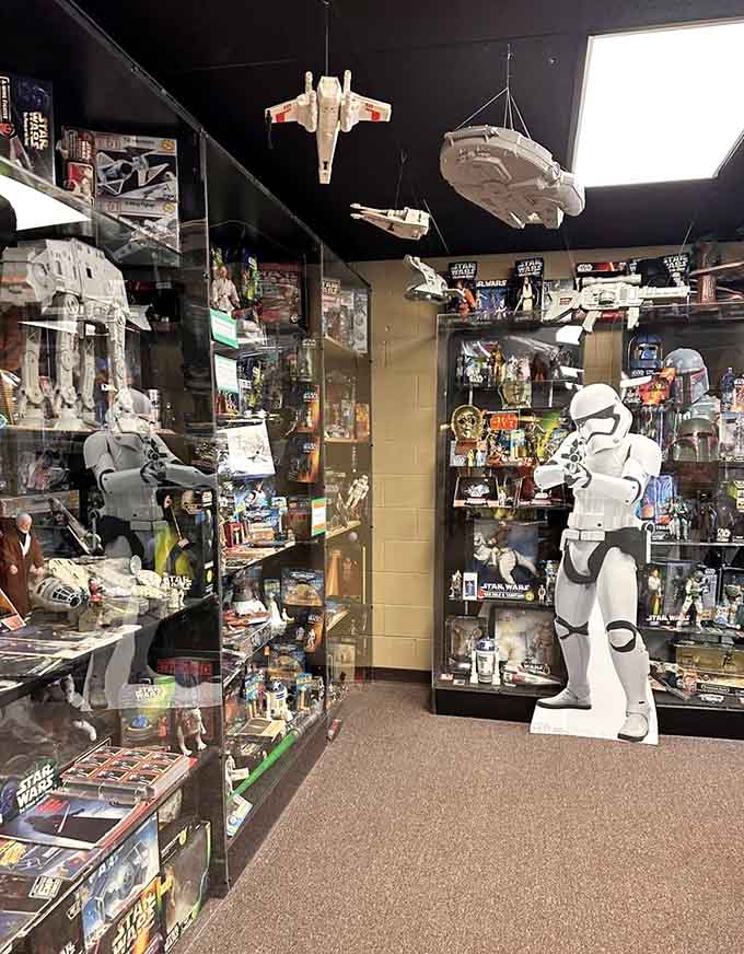 Stormtroopers, AT-ATs, and Millennium Falcons overhead. The World's Largest Toy Museum Complex takes the Star Wars galaxy seriously.