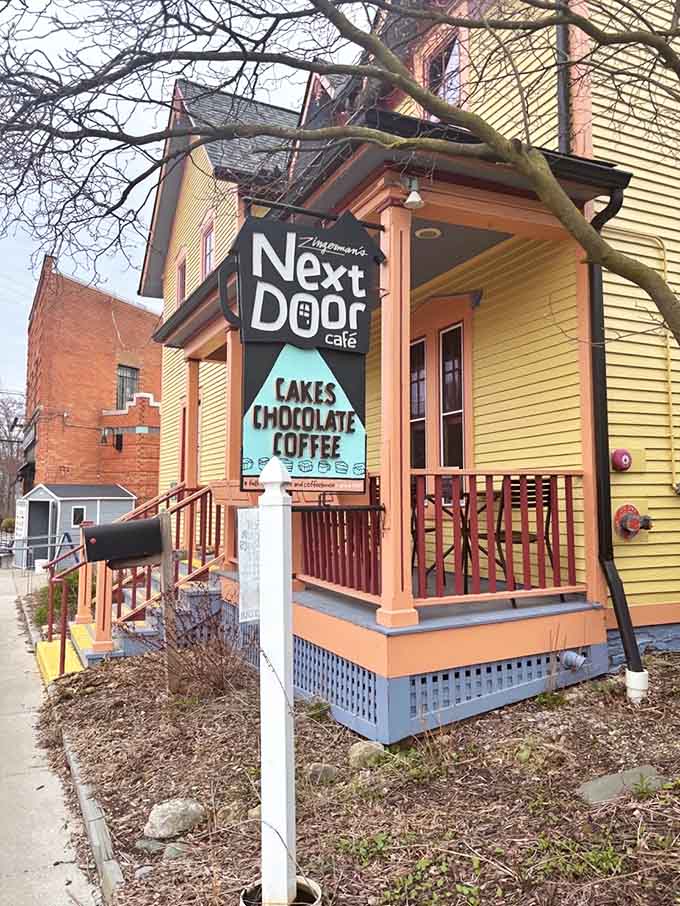 That sign outside isn't lying: cakes, chocolate, and coffee are exactly what await you inside those doors.