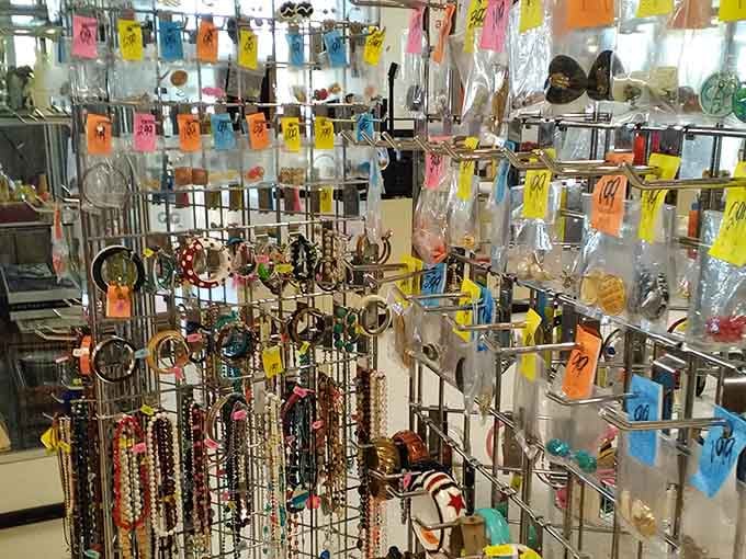 Jewelry and accessories sparkling under fluorescent lights like a discount Tiffany's, minus the snooty sales associates.