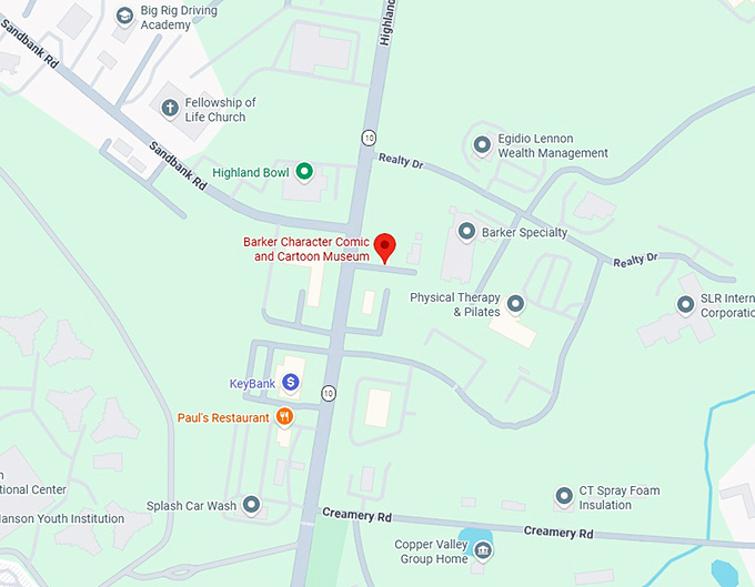 16. barker character comic and cartoon museum map