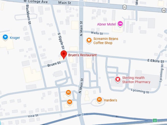 16. bruen's restaurant's map