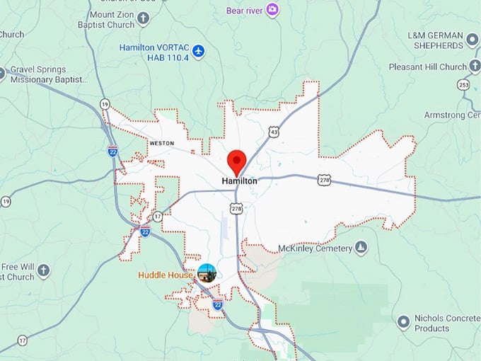16. hamilton, al map