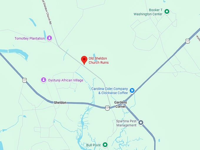 16. old sheldon church ruins map