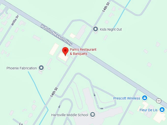 16. pam's restaurant & banquets map