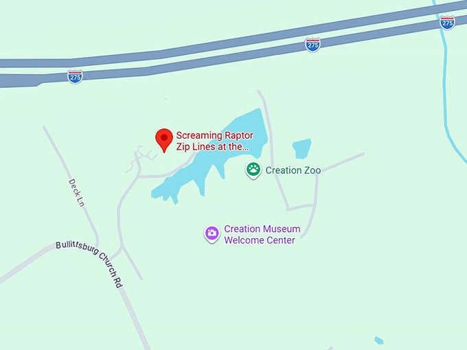 16. screaming raptor zip lines at the creation museum map