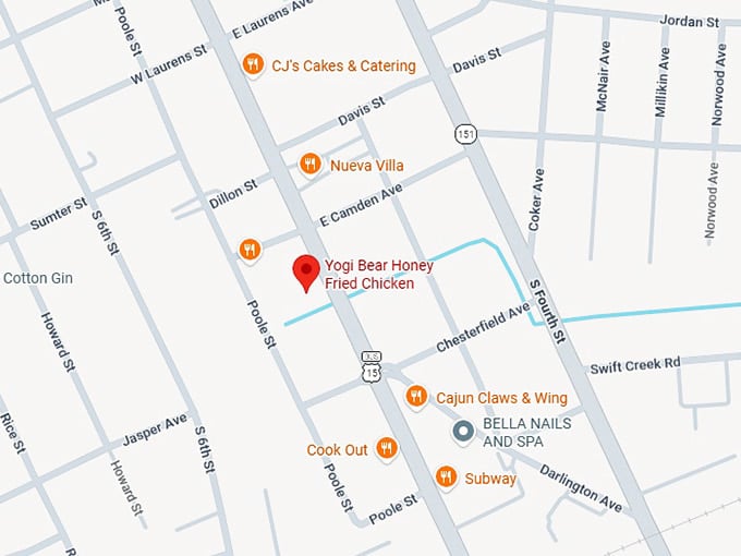 16. yogi bear honey fried chicken map